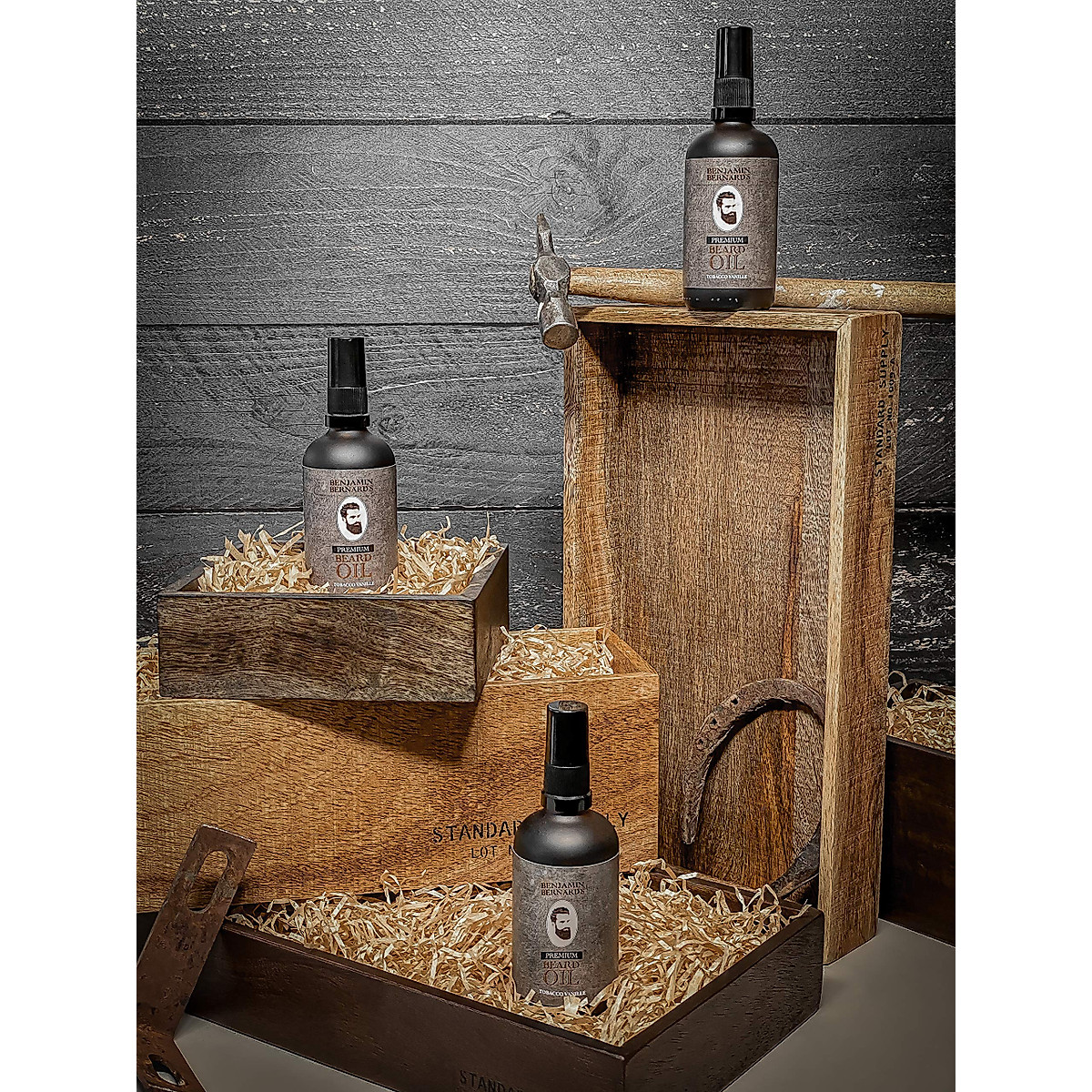 Premium Beard Oil by Benjamin Bernard - Male Grooming Blend with Essential Oils, Vitamin E - Natural Hydrating Treatment - Facial Hair Shaping Serum Softener for Men - Tobacco Vanille - 3.38 fl.oz