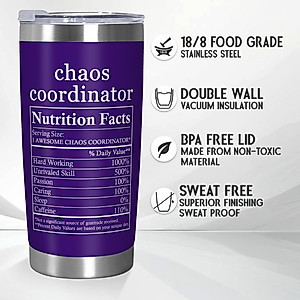 AXIARA Gifts for Women - Chaos Coordinator 20 oz Stainless Steel Insulated Coffee Tumbler With Lid - Teachers Day Birthday Appreciation Thank You Gifts for Coworkers Boss Lady Employee Teachers