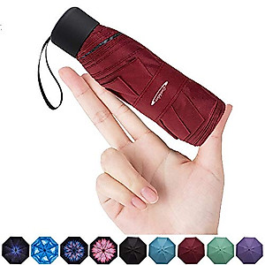 Goothdurs Mini Travel Compact Windproof Umbrella - Small Folding Lightweight Sun & Rain Umbrellas with 95% UV Protection for Women Men