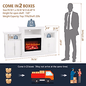 Bonnlo Electric Fireplace with Mantel, 78 inch Fireplace TV Stand Entertainment Center with 26 inch Electric Fireplace TV Console for Living Room, White