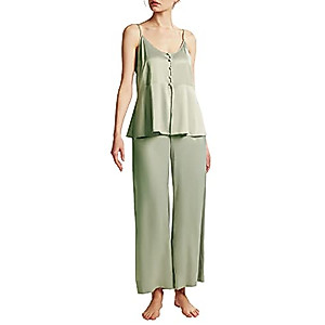 AW BRIDAL Satin Bride Bridesmaid Pajamas Set Silk Pjs Sleeveless Camisole with Pants 2 Pieces Sexy Sleepwear for Women Brides, Sage Green S