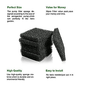 Ecoogrower 30-Pack Pump Filter for Aerogarden Hydroponic Growing System, Pump Filter Sponge Replacement Accessories Compatible with Aerogarden Plant Germination Kits
