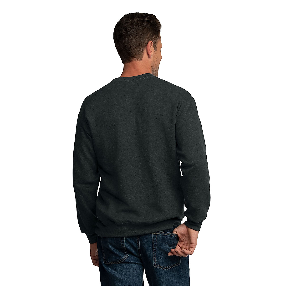Fruit of the Loom Men's Moisture Wicking Eversoft Fleece Sweatshirt, Black Heather, X-Large