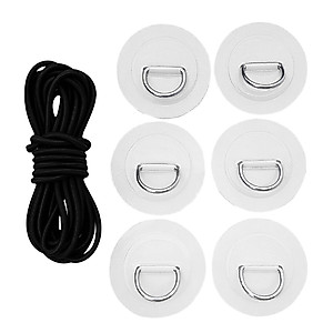 YiMusic Heavy Duty SUP Bungee Deck Rigging Kit with 6 Pieces Stainless Steel D-Ring Patch Suit for PVC Inflatable Boat Kayak Canoe Deck Accessories (White)