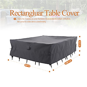 WJ-X3 Large Grey Patio Furniture Cover,108W x 84D x 31H Inch - Waterproof, UV & Wind-Resistant, Anti-Fade, Perfect for Outdoor Table & Chair Sets