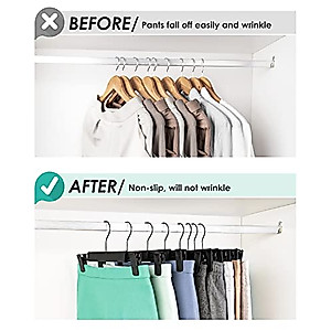 Pants Skirt Hangers with Clips, 12-Pack Skirt Hanger Space Saving, Non-Slip, Heavy-Duty Plastic Hanger for Pants Clothes Jeans Shorts Slack Trousers