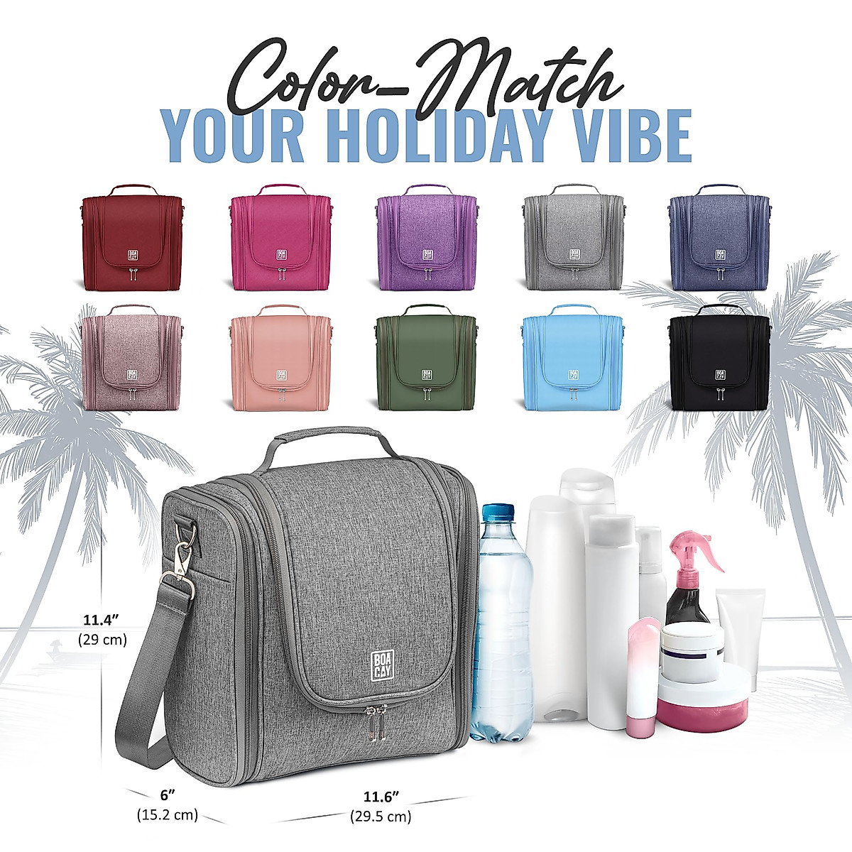 BOACAY Extra Large Hanging Travel Toiletry Bag for Women and Men, Makeup Bag, Bathroom & Shower Organizer Kit for Accessories, Cosmetics, Essentials