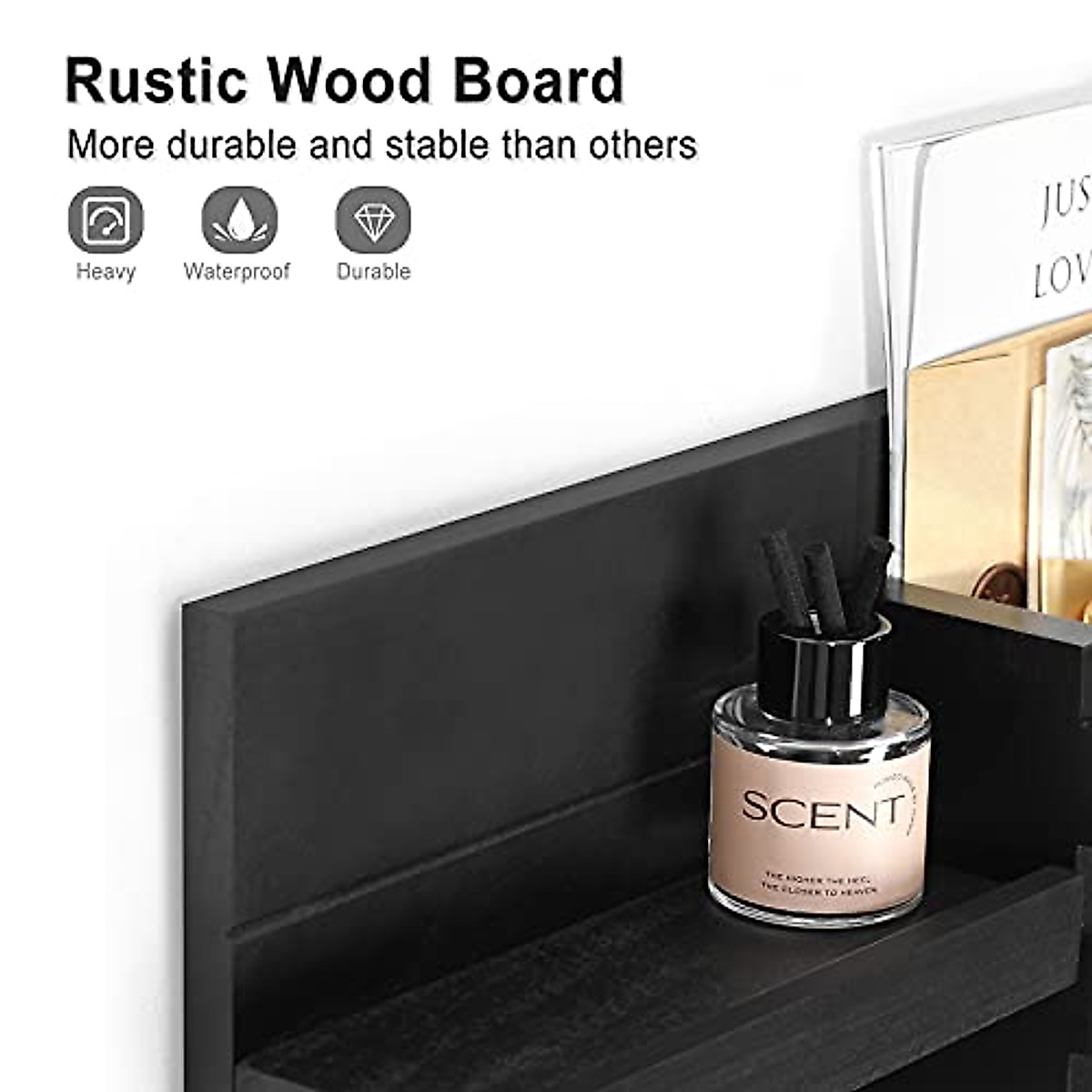 Lwenki Mail Organizer for Wall Mount – Key Holder with Shelf Includes Letter Holder and Hooks for Coats, Dog Leashes – Rustic Wood with Flush Mounting Hardware (16.5” x 8.7” x 3.5”)