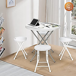 VINGLI Plastic Folding Stools Chair for Sitting, Heavy Duty Metal Frame HDPE Top Lightweight Portable Round Seats for Indoor Outdoor Camping Use, White, Set of 4