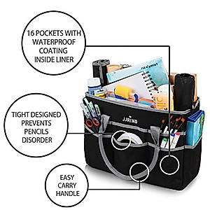 Large Multi-Functional Carrying Bag, 600D Nylon Artist Tote Bag with 16 Pockets Caddy for Art, Craft, Sewing, Make-up or School, Medical, Office Supplies Organizer, Silver