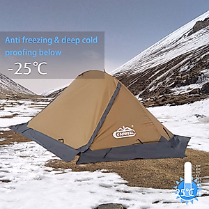 camppal 1 Person Tent Backpacking Camping Hiking Mountain Hunting Tent Lightweight and Waterproof for 4 Season Extreme Space Saving Single Bracket (Khaki-with skirt)