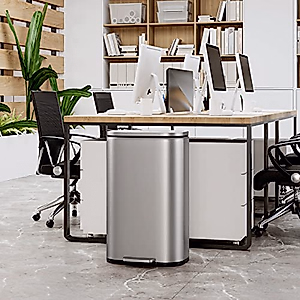 finetones Trash Can, Stainless Steel Garbage Can with Silent Lid, Durable Pedal & Inner Bucket, Pedal Garbage Bin for Kitchen Inside Outside (50L, Silver)