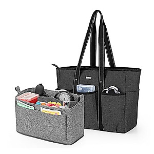 Damero Nurse Bags with Inserts for Work, Nursing Bag Multiple Pockets Clinical Bag for Nursing Students, Nurse Tote Bags Women Laptop Bag for Nurse Accessories, Black