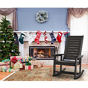 BRIOPAWS Outdoor Rocking Chairs | Set of 2 | Porch Rockers | HDPE Plastic| Black | Oversized | Patio Rocker Chair | High Back | for Big Man | Weather Resistant | for Outside Deck Balcony Backyard