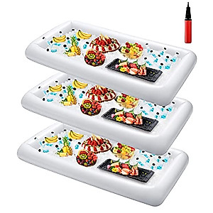 HBlife 3 PCS Inflatable Serving Bar, Salad Ice Tray Food Drink Containers with Drain Plug and 1 Hand Air Pump, Inflatable Buffet Cooler for Party Supplies