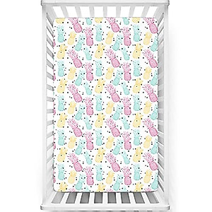 Pineapple Themed Fitted Crib Sheet,Standard Crib Mattress Fitted Sheet Soft and Breathable Bed Sheets-Baby Crib Sheets for Girl or Boy,28“ x52“,Earth Yellow Magenta Seafoam Dark Taupe
