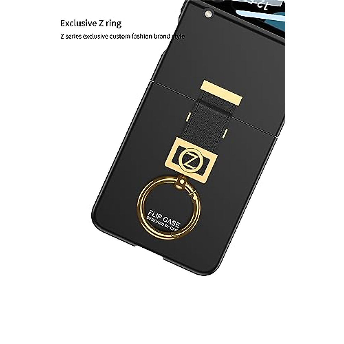 Phone flip case Slim Case Compatible with Samsung Galaxy Z Flip 3 Case with Outer Screen Protector Case,Thin Hard PC Case Fashion Protective Case with Built-in Metal Ring Phone Cover (Color : Black)