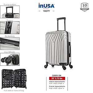 InUSA VASTY Luggage with Spinner Wheels | Durable Lightweight Hardshell Suitcase, Travel Bag with Handle and Trolley, 20-Inch Carry On Small Luggage | Grey