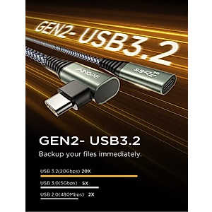 AINOPE USB C Extension Cable, (3.3Ft/1m/20Gbps) Right Angle USB 3.2 Type C Extension Nylon Braided 100W/5A Fast Charging Compatible with USB C Hub/Dell XPS/MacBook/iPad Pro/Magsafe Charger(Gray)