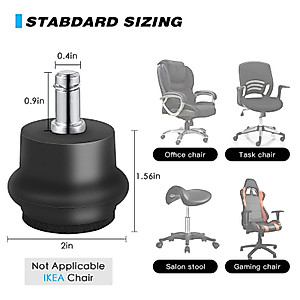 Bell Glides Replacement Office Chair or Stool Swivel Caster Wheels to Fixed Stationary Castors, Office Chair Wheels for Carpet - with Separate Self Adhesive Felt Pads/Chair Feet Wheel Stopper