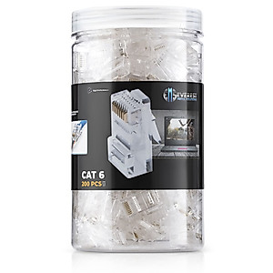 Everest Media Solutions RJ45 Cat6 Pass Through Connectors - Pack of 200 - EZ to Crimp Modular Plug for Solid or Stranded UTP Network Cable - Male Ethernet Connector End