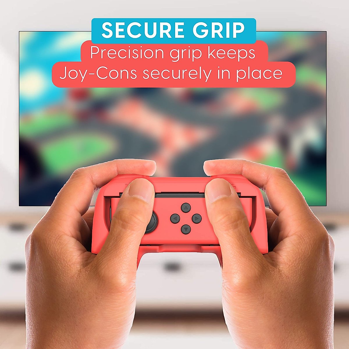 TALK WORKS Comfort Grips for Nintendo Switch Joy-Con - Secure Fit Gaming Controller Grips, Gamer Accessories for Joy-Con, Handheld Joystick Remote Control Holder Joy-Con Kit - Blue/Red Combo (2 Pack)