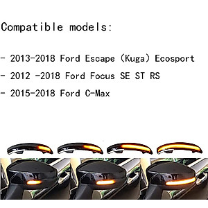 Jinfili Sequential Dynamic LED Turn Signal Light Side Mirror Marker Lamp accessories Compatible with Ford Escape Ecosport 2013-2018,2012-2018 Focus ST SE RS,C-Max 2013-2017