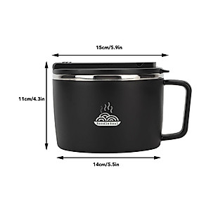 JTLB Microwave Noodle Bowl with Chopsticks and Spork 1200ml 304 Stainless Steel Portable Ramen Cooker Bowl with Lid for Office (Black)