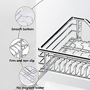 2 Tier Cabinet Pull Out Shelves 304 Stainless Steel Wire Basket Sliding Drawer for Cabinet Storage Shelves Heavy Duty Slide Out Pan Lid Cookware Organizer for Kitchen Cupboard Pantry (74(W)*46(D)*14(