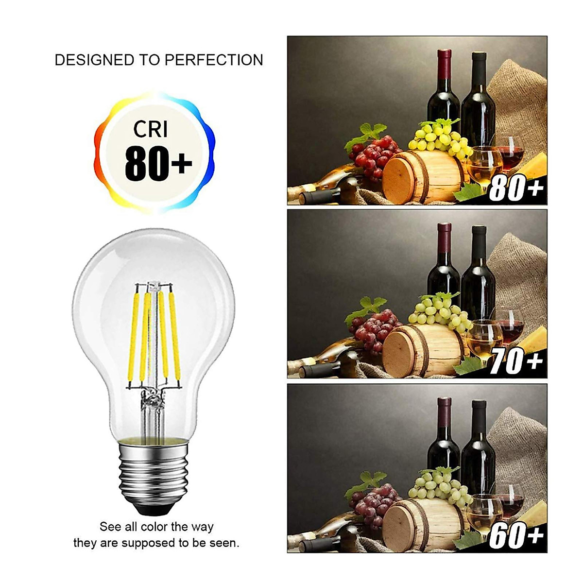 MaoTopCom A19(A60) LED Bulbs Edison Vintage Light Bulbs Dimmable, 40 Watt Equivalent 4000K Natural White 600LM Clear Glass Globe Light Bulb for Home Lighting, E26 Medium Base, AC 110V, 4 Pack