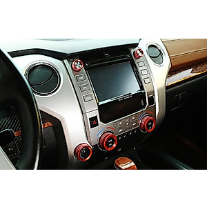 iJDMTOY 5pc-Set Red Aluminum Air Conditioner Stereo Volume/Tune 2WD/4WD Switch Turner Ring Covers Compatible with 2017-2021 Toyota Tundra w/ 2-AC Center Console