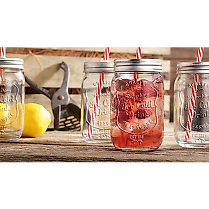 Glaver's Mason Drinking Jars – Set of 6 Ice Cold Drinking Glass Jar with Lid – 15 Oz Clear Glass Mugs. For Home, Dinner, Drinks, Juice, Cocktails, Lemonade.