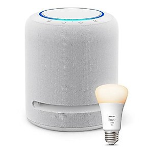 Echo Studio | Glacier White with Philips Hue White Smart Bulb
