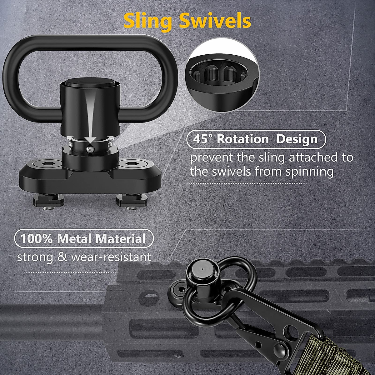 CVLIFE Rifle Sling with 2 Pack Anti-Rotation Sling Swivels,Adjustable Length Two Point Sling Elastic Cord Design Traditional Sling for Outdoor Green