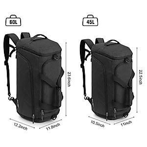 G4Free 45L/60L 3-Way Duffle Backpack Gym Bag with Wet Pocket & Shoes Compartment Sports Travel Weekender Overnight Duffel Bag