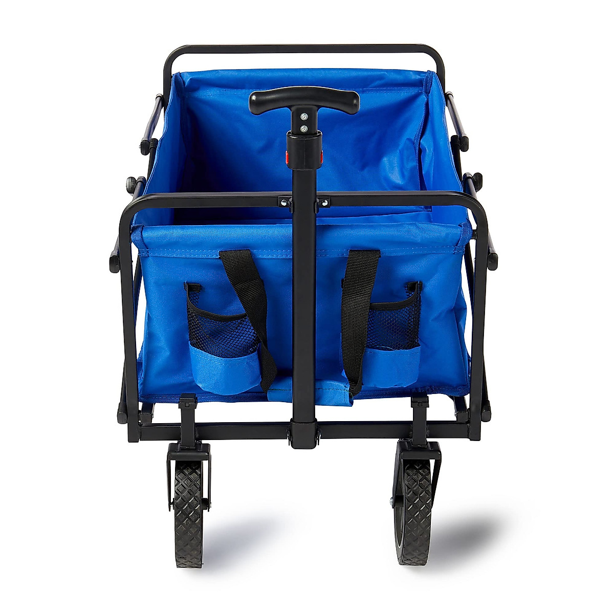 Seina Heavy Duty Steel Compact Collapsible Folding Outdoor Portable Utility Cart Wagon w/All Terrain Rubber Wheels and 150 Pound Capacity, Blue