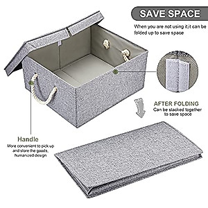 MEIMART Foldable Storage Box With Double Open Lid, Collapsible Linen Fabric Clothing Storage Bin Organizer Container Basket With Cotton Rope Handles (2)