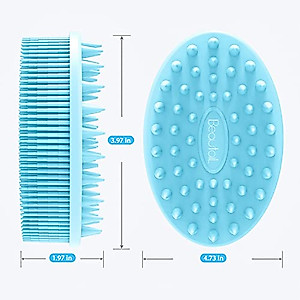 BEAUTAIL Silicone Body Scrubber, 2 in 1 Shower Bath Wash and Hair Shampoo Brush, Gentle Exfoliating Scrub Cleansing Loofah for Women Men Baby Sensitive Skin, Easy to Clean, Lather Nicely, 1 Pack, Blue
