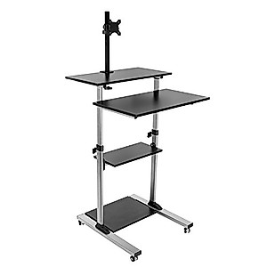 Mount-It! Mobile Stand Up Desk/Height Adjustable Computer Work Station Rolling Presentation Cart with Monitor Arm (MI-7942)