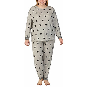 Disney Womens 2 Piece Cozy Pajama Set (Gray Mickey Mouse, Medium)
