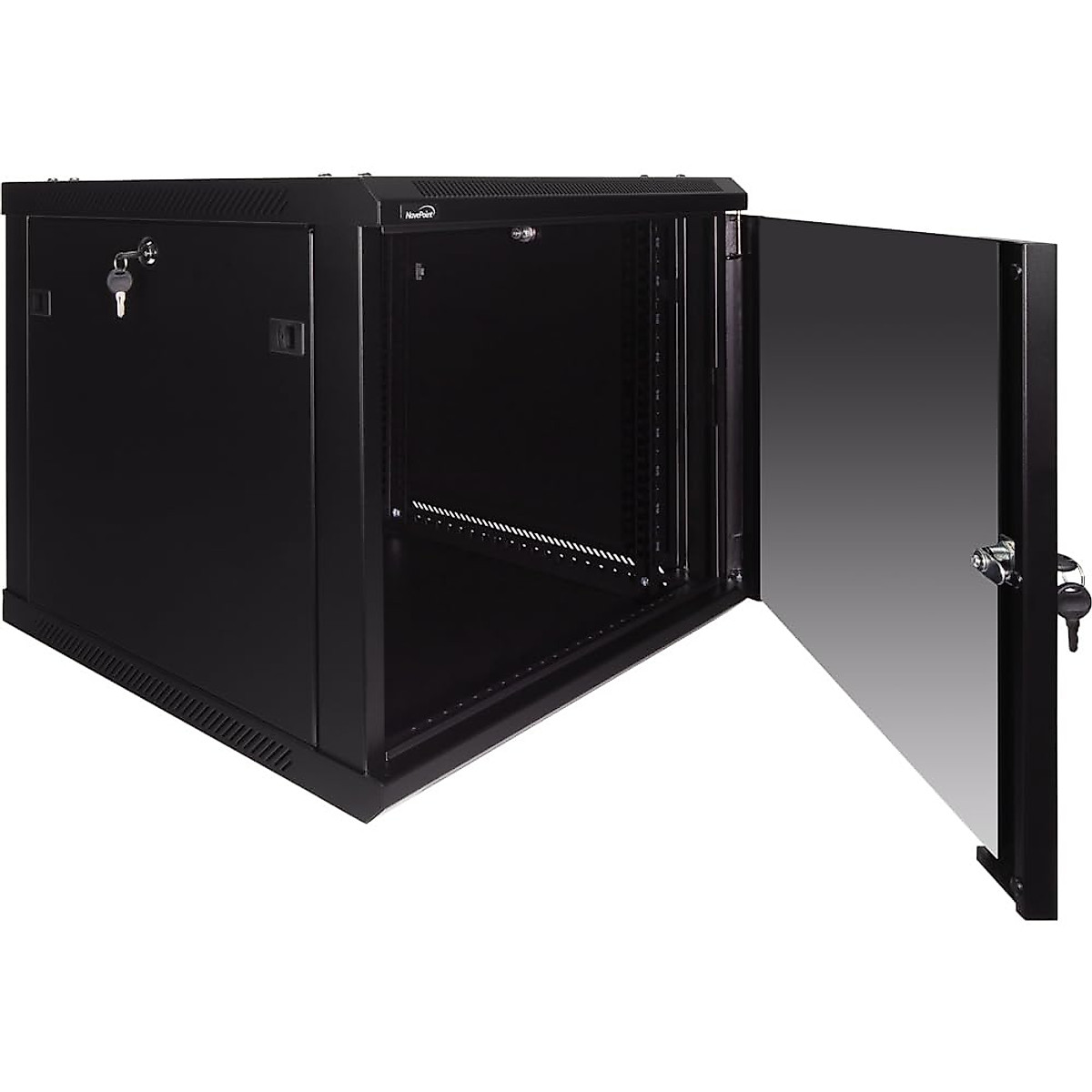 NavePoint 9U Server Rack Enclosure - 23.6” Deep, 9U Wall Mount Network Cabinet with Locking Glass Door for 19” IT Equipment, 9U Network Rack with 2 Fans, Removable Side Panels, Black