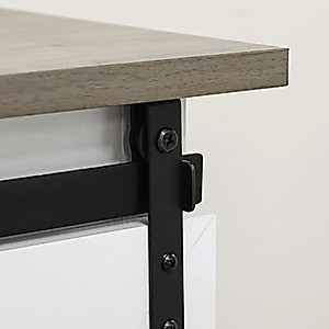 HOMCOM Farmhouse Kitchen Sideboard, Buffet Cabinet with Sliding Barn Door and Adjustable Shelves for Living Room, White