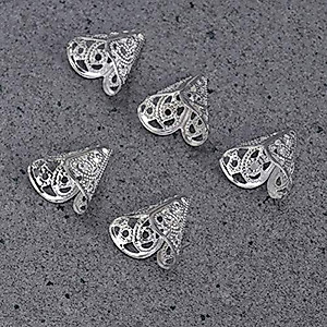Artibetter 50pcs Metal Flower Filigree Bead Cones Jewelry End Caps Spacer Beads Jewelry Findings Charms for DIY Craft Bracelet Necklace Making 15x16mm (Silver)