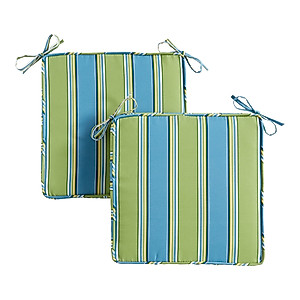 Greendale Home Fashions Outdoor 18-inch Square Reversible Seat Cushion, Belize Stripe 2 Count