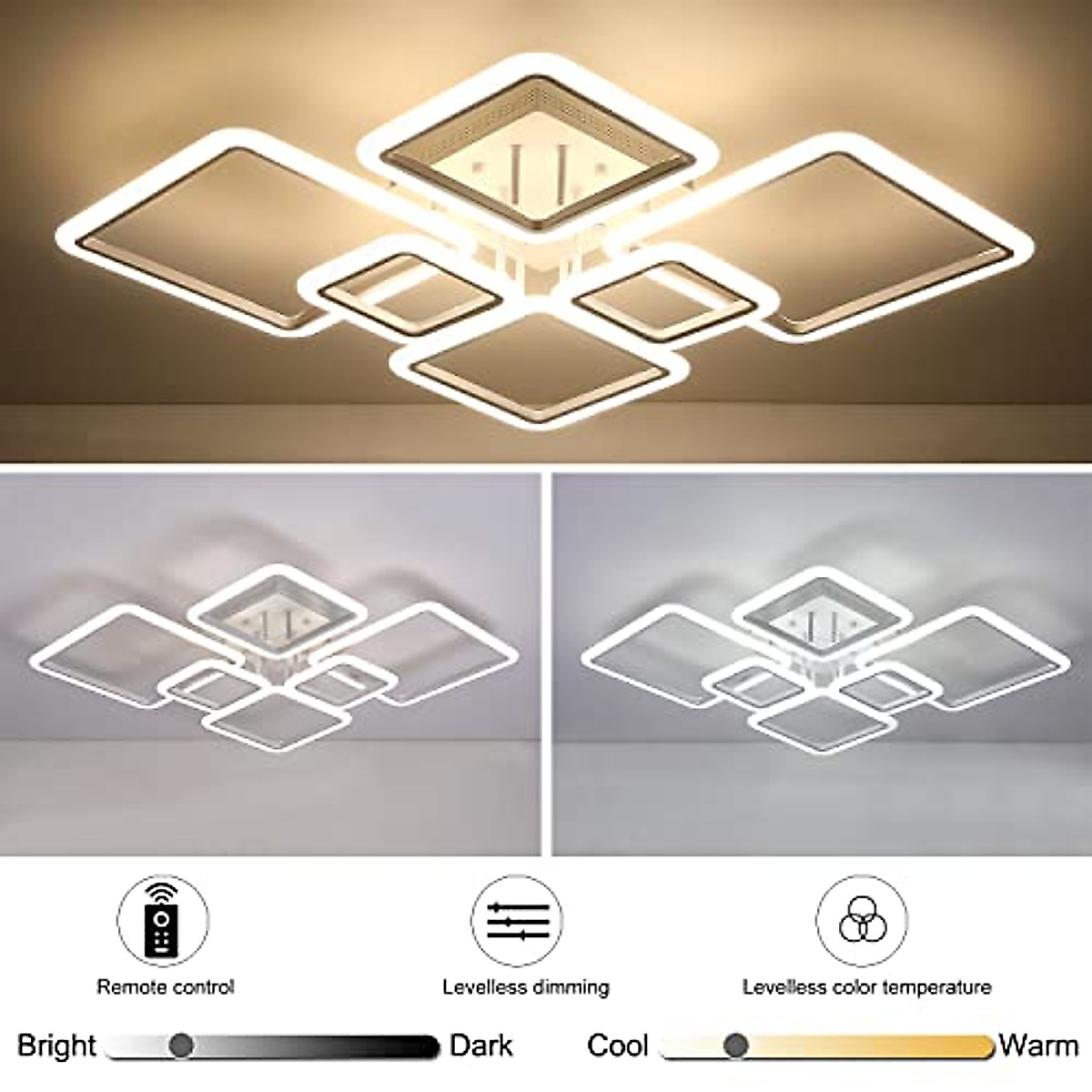 JULINSHUN Modern LED Ceiling Light,95W Remote Control Dimmable Ceiling Lamps,6 Rings White Modern LED Ceiling Light for Living Room, Bedroom, Study, Office