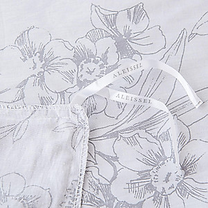 ALEISSEL 100% Natural Cotton 3pcs Floral Duvet Cover Sets-Grayish White Duvet Cover with Gray Luxurious Flowers & Branches Pattern,Botanical Comforter Cover Sets with Button Closure(King,Botanical