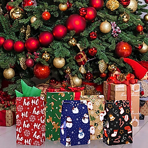 Cooraby 72 Pack Christmas Gift Bags with Tissue Paper Sealing Stickers 9.4 x 5 x 3 Inch Holiday Candy Goody Paper Bags for Xmas Party Supplies Gift Wrapping Decorations