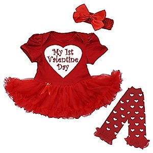 Petitebella My 1st Valentine Day Red Bodysuit Red Tutu Leg Warmer Nb-18m (Red, 12-18 Months)