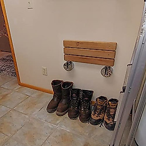 TEAKMAMA 20" Teak Wood Modern Folding Shower Seat Bench, Aluminum Wall-Mounted Foldable Chair Bathroom Stool, Smooth Wood Texture with Rustproof Metal Material, Sturdy to sit for Adults Kids