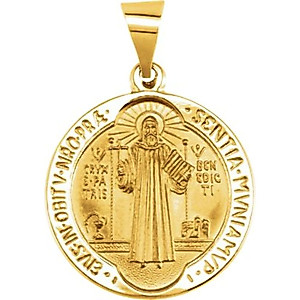 Bonyak Jewelry 14k Yellow Gold 18 mm Round Hollow St. Benedict Medal